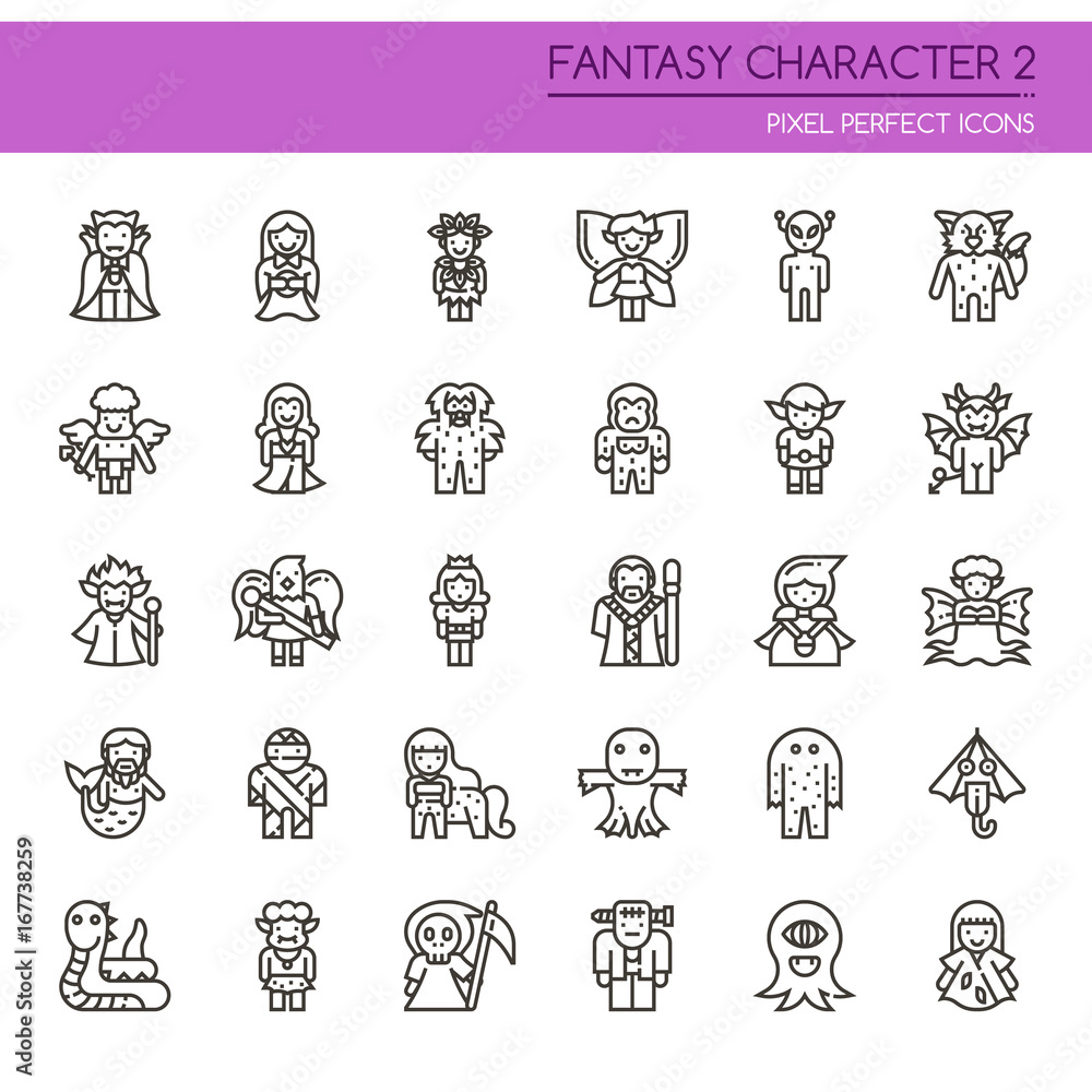 Fantasy Character 2 , Thin Line and Pixel Perfect Icons. Stock Vector ...