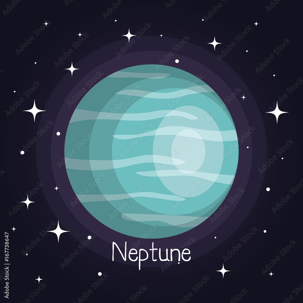 neptune planet in space with stars shiny cartoon style vector ...