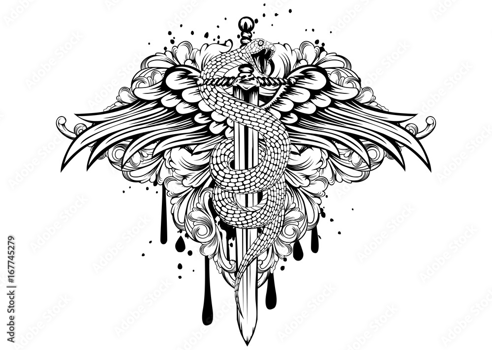 sword wings snake patterns Stock Vector | Adobe Stock