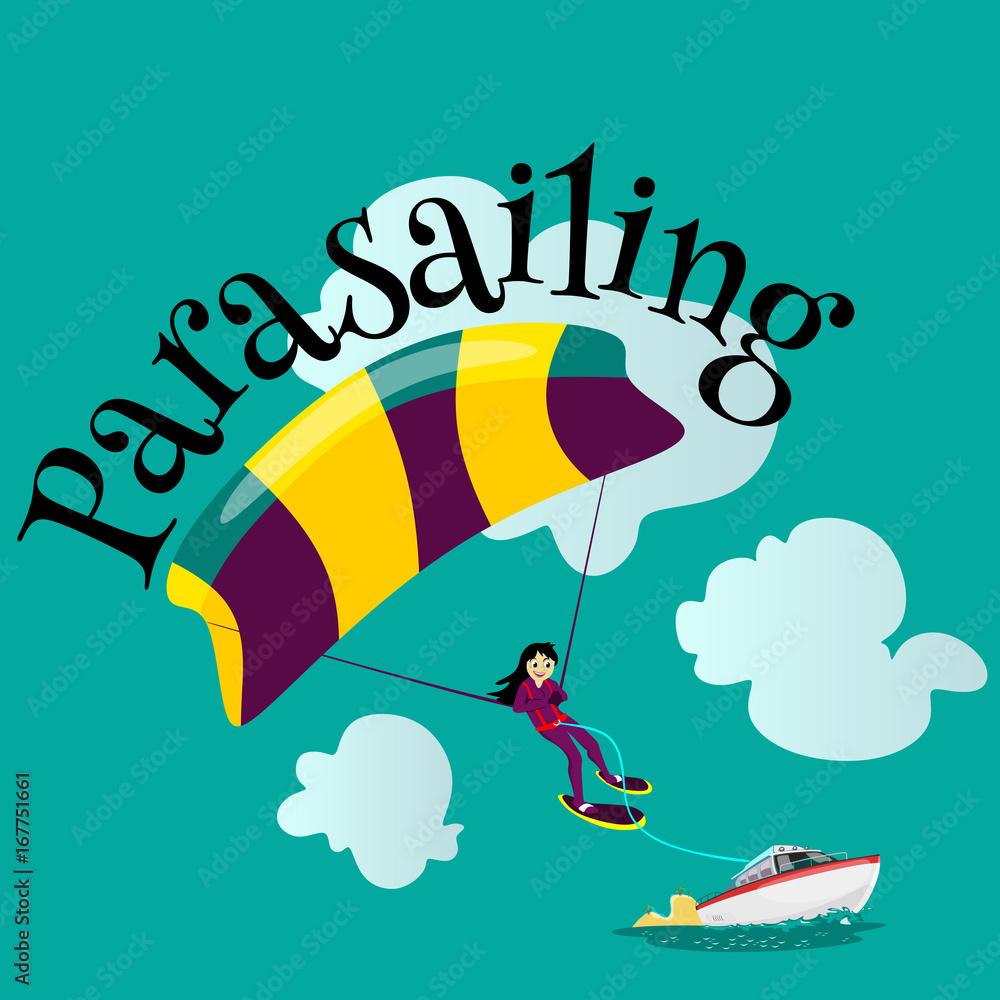 Parasailing water extreme sports backgrounds, isolated design elements ...