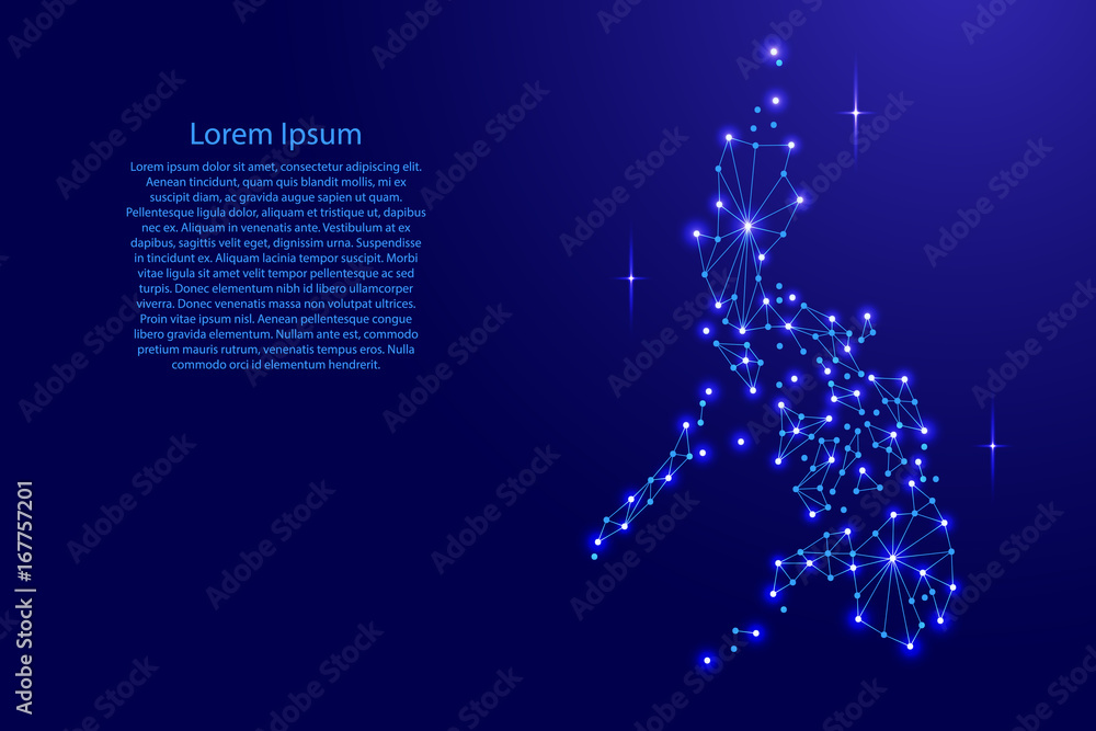 Philippines map of polygonal mosaic lines network, rays and space stars ...