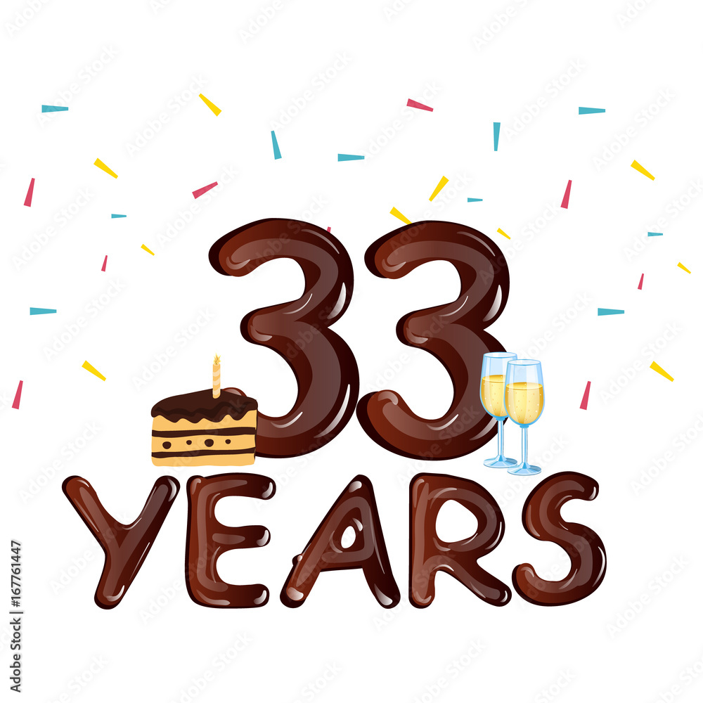 33 year Happy Birthday Card with cake Stock Vector | Adobe Stock