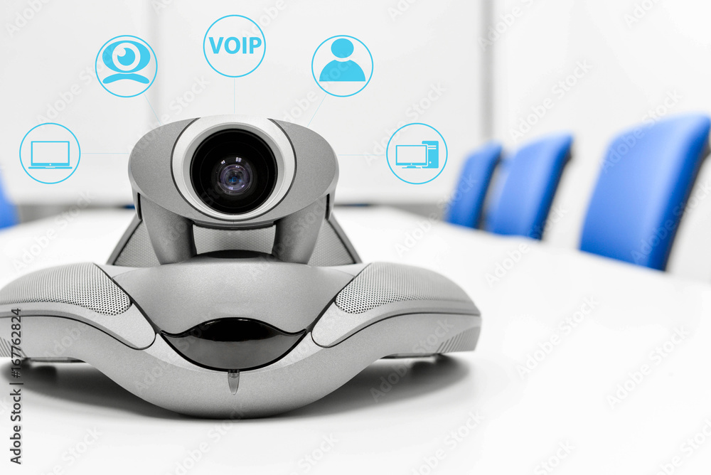 Video Conference Device in the meeting room with icons for connection ...