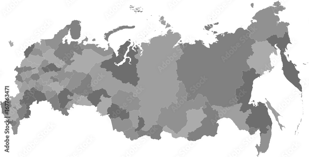 Map of the Russia split into individual states. Gray shades. Stock ...