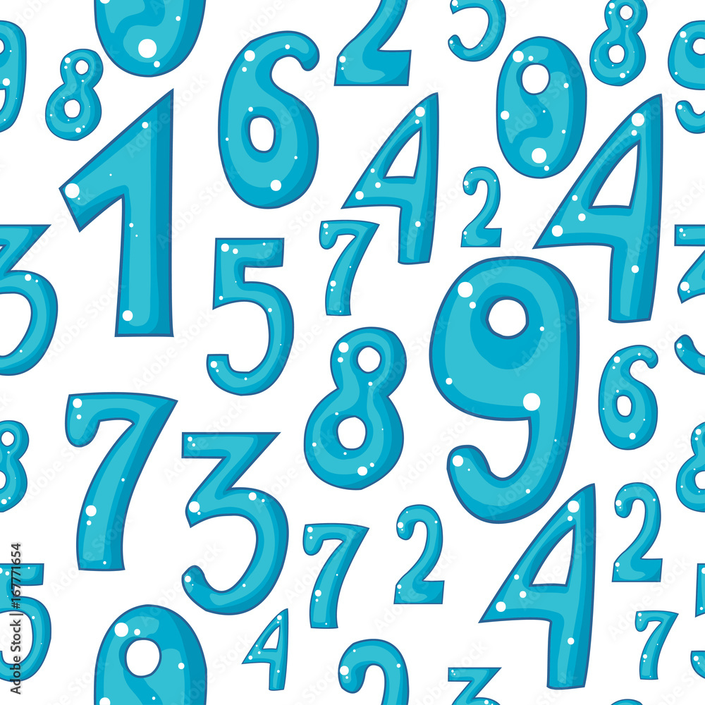 Seamless pattern with cool cartoon numbers on white background. Good ...