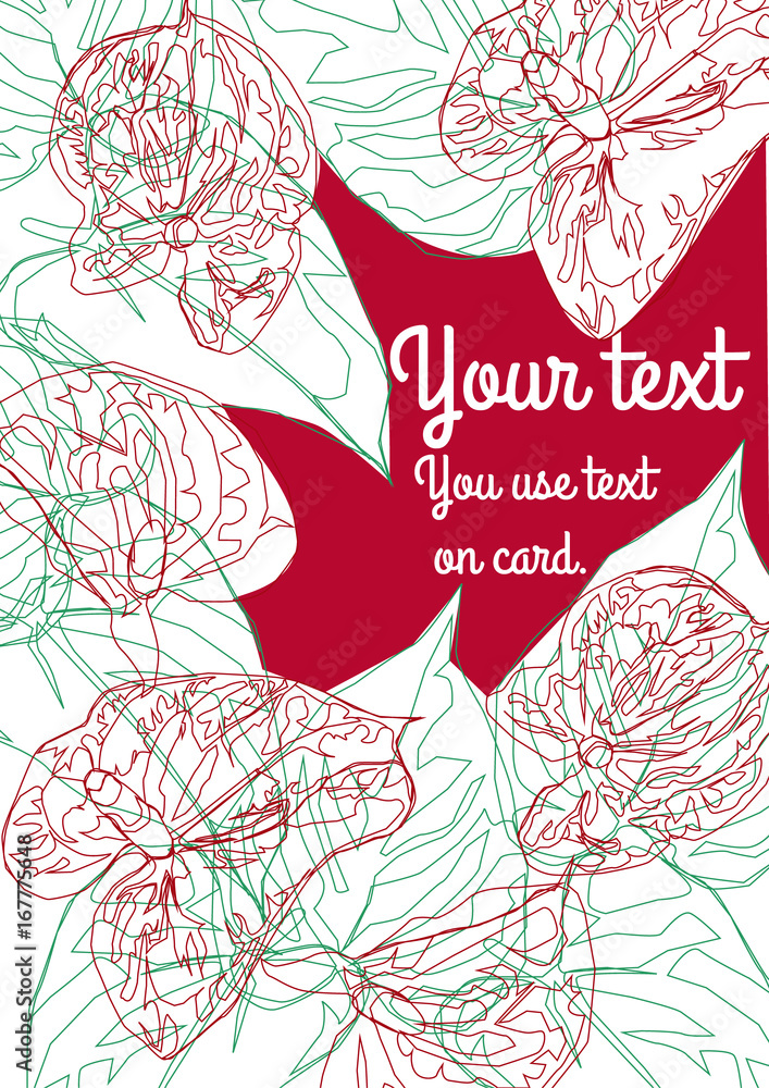 The red flamingo flower card design. The red flower of line on red ...