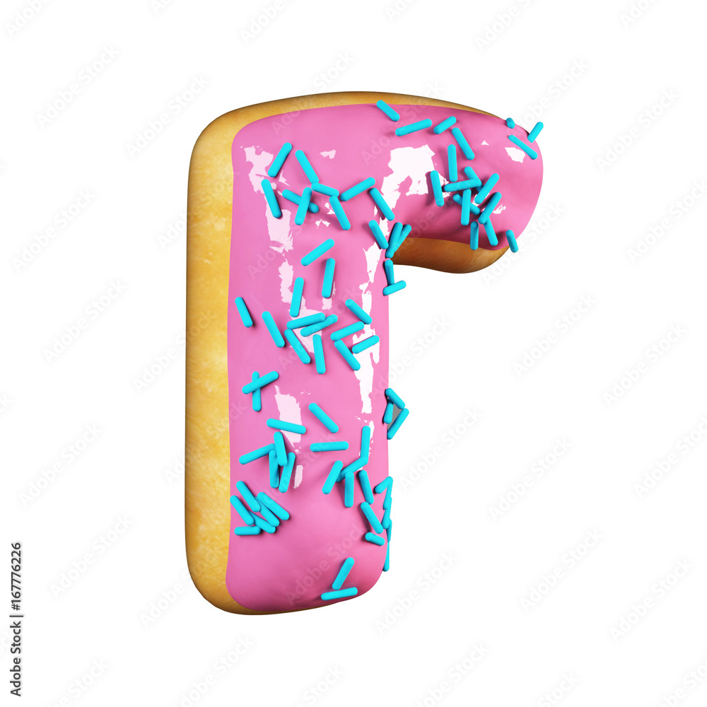 Rose Glazed Donut Font Concept with blue sprinkles. Delicious Letter R ...
