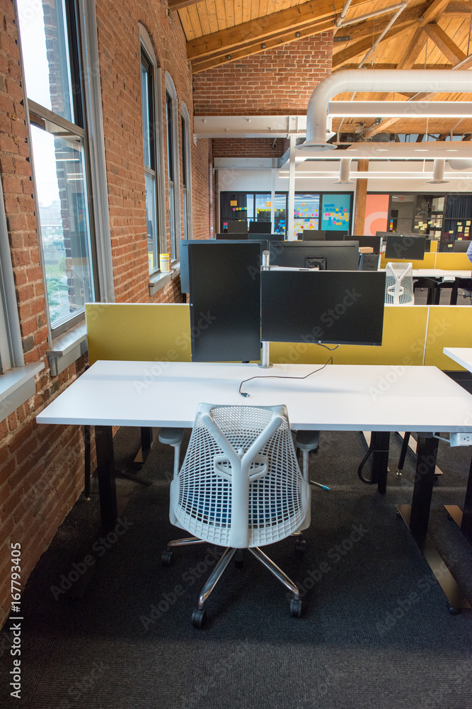 Trendy modern open concept loft office space with big windows, natural ...