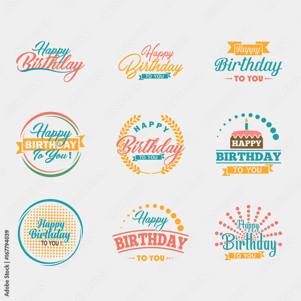 Happy Birthday typography set. Vector Illustration Stock Vector | Adobe ...