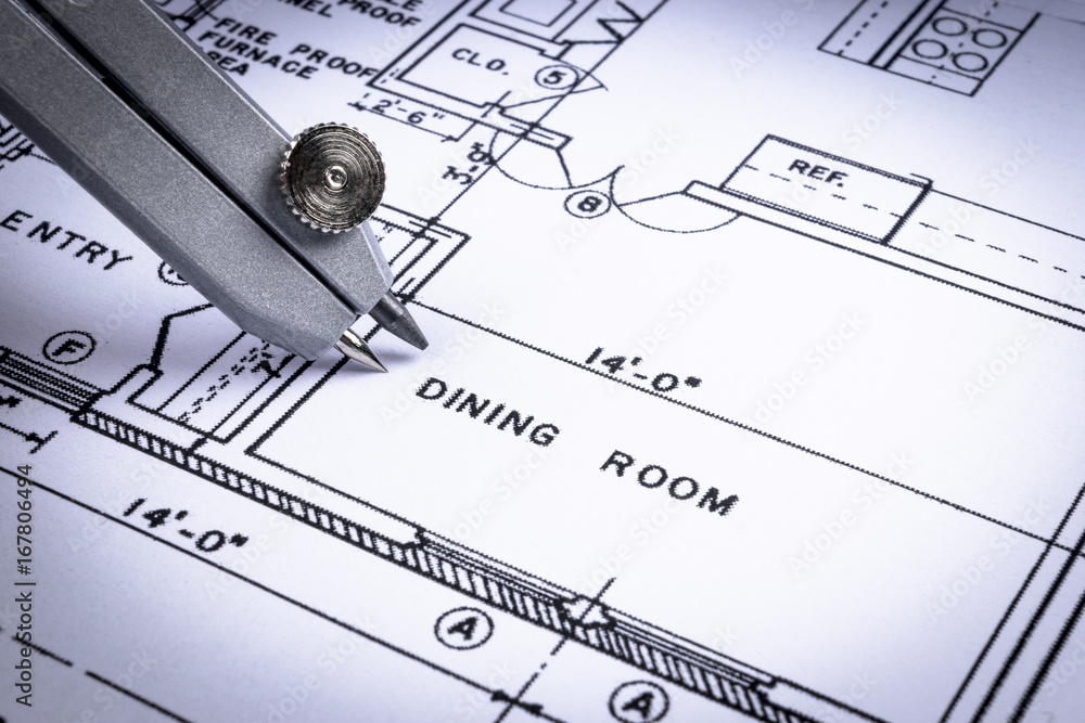 Architectural blueprints and blueprint rolls and a drawing instruments ...