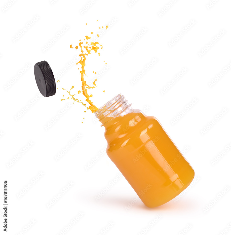 orange juice splash in bottle isolated Stock Photo | Adobe Stock