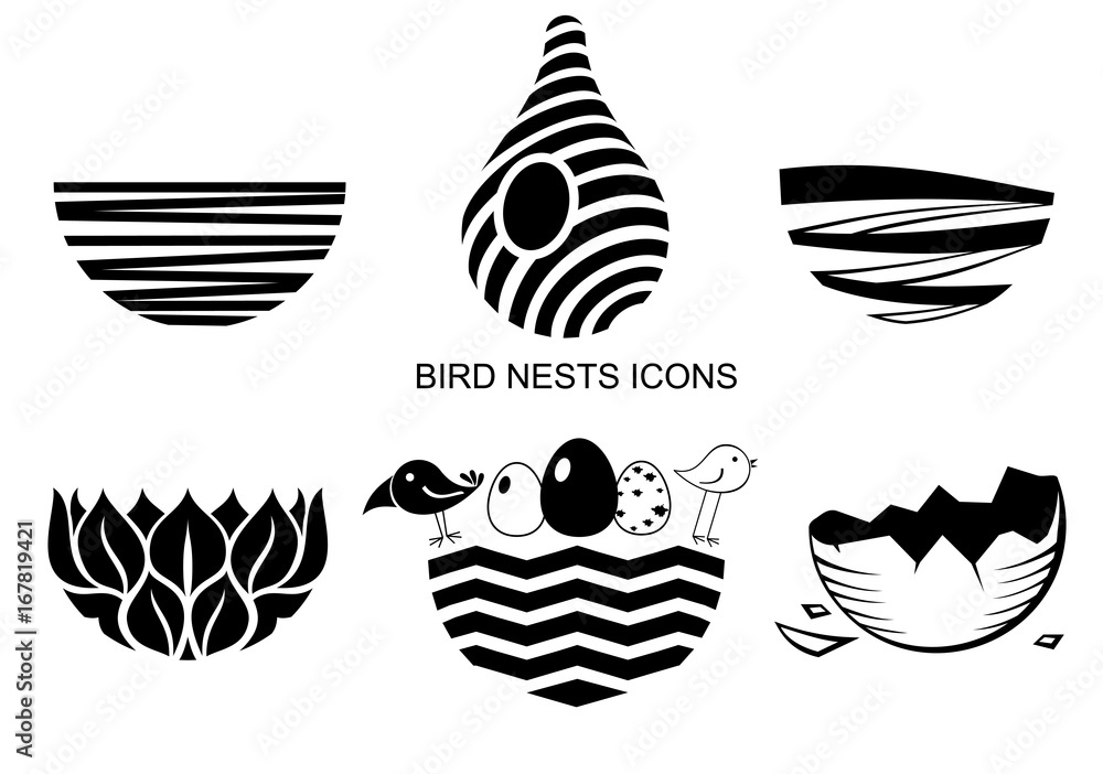 Set icons Bird's Nest for a logo or emblem in the technique of ...