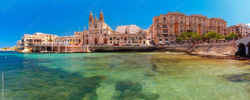 Balluta Bay and Neo-Gothic Church of Our Lady of Mount Carmel, Balluta ... Balluta Bay and Neo-Gothic Church of Our Lady of Mount Carmel, Balluta ...