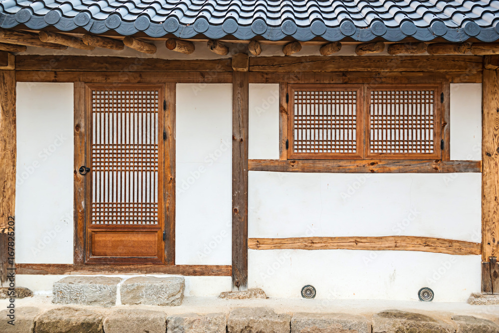 The door and the window of the Korean traditional house which had been ...