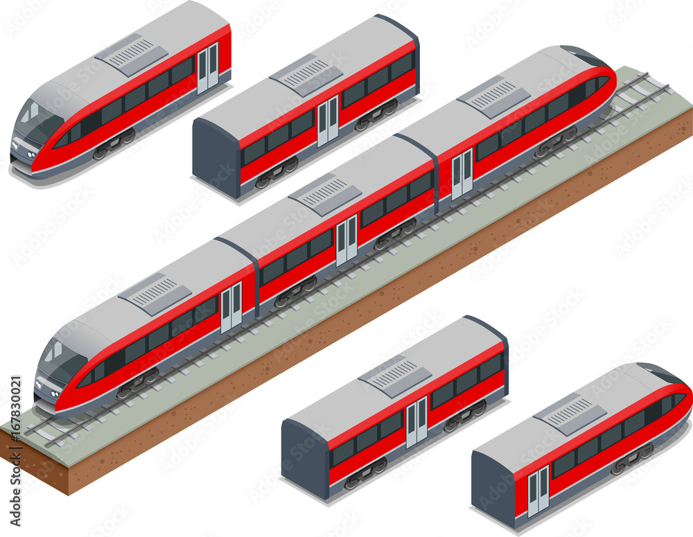 Isometric train tracks and modern high speed train Vector isometric ...