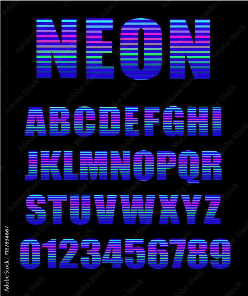 retro style neon tube glow typeface. Latin neon alphabet letters and ...