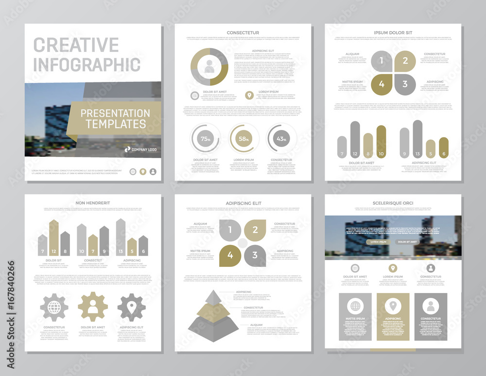 Set of brown and gray elements for multipurpose a4 presentation ...