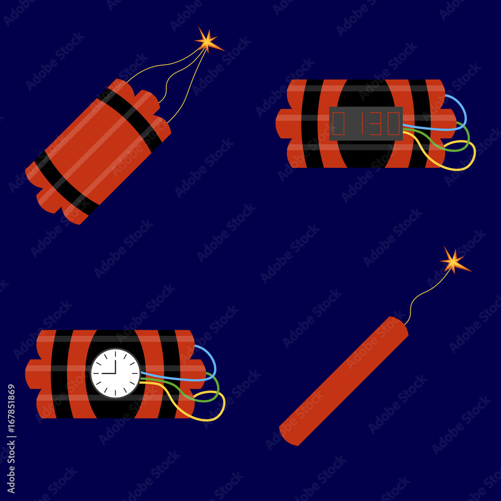 Flat simple set of dynamite isolated on blue background. Icon of ...