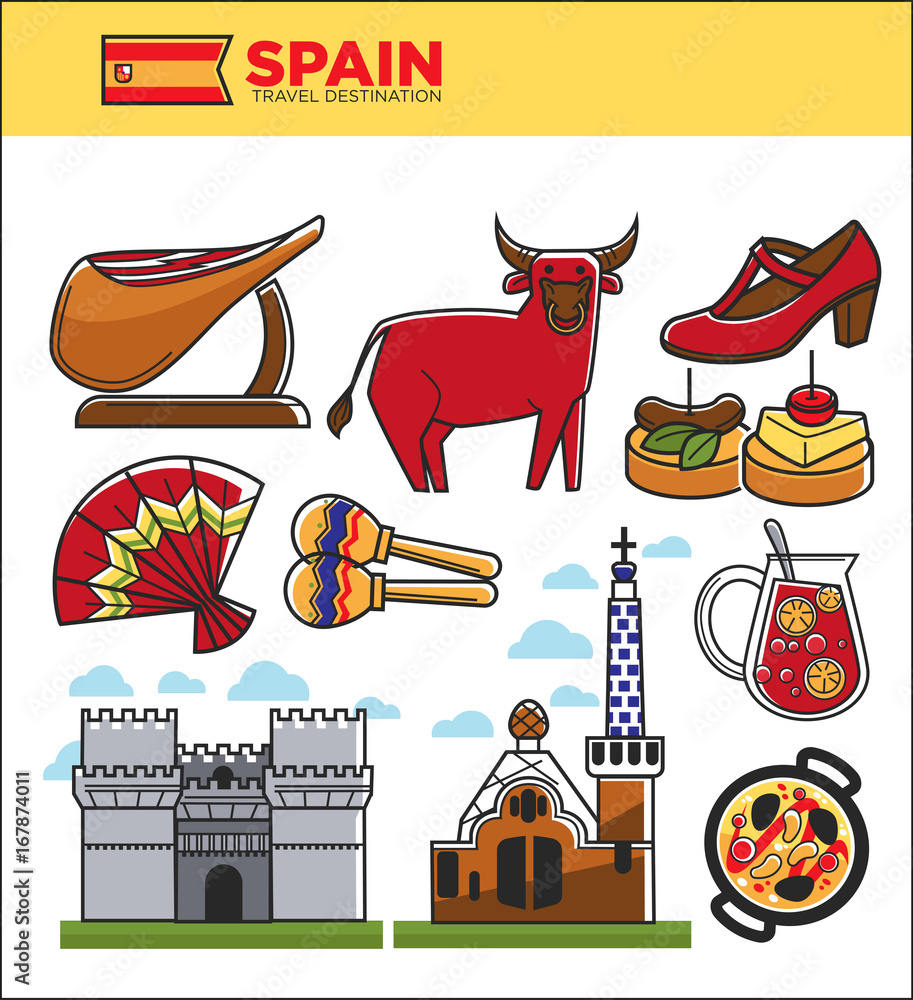 Spain travel famous landmark symbols and Spanish tourist culture ...