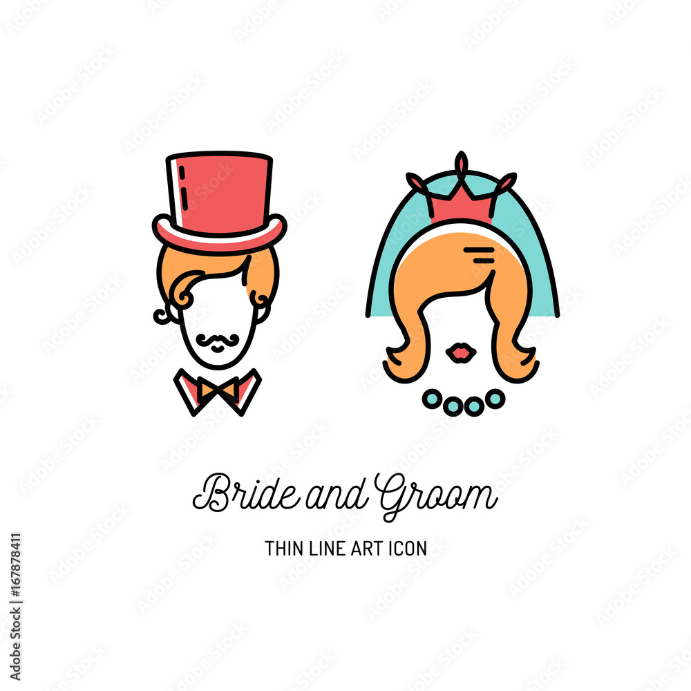 Bride Groom Icons Wedding couple signs. Valentine love symbols, Vector ...
