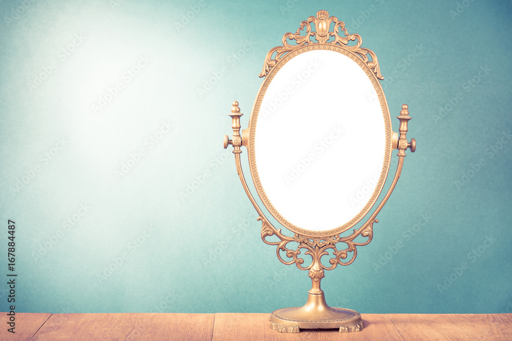 Old vintage makeup mirror frame for background. Retro style filtered ...