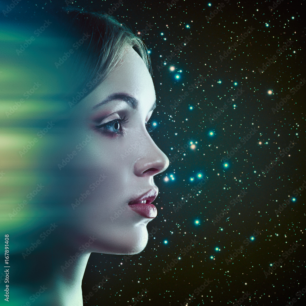 Instant Teleport. Fantastic female portrait with motion design and ...