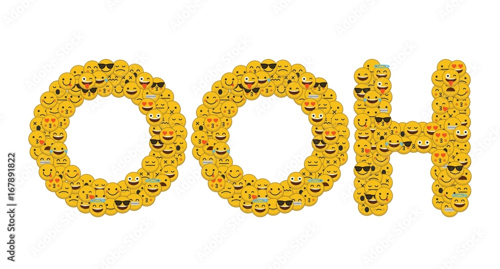 The word ooh written in social media emoji smiley characters Stock ...