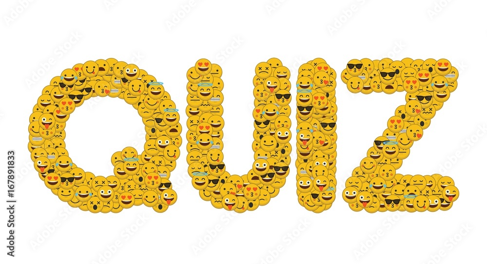 The word quiz written in social media emoji smiley characters Stock ...