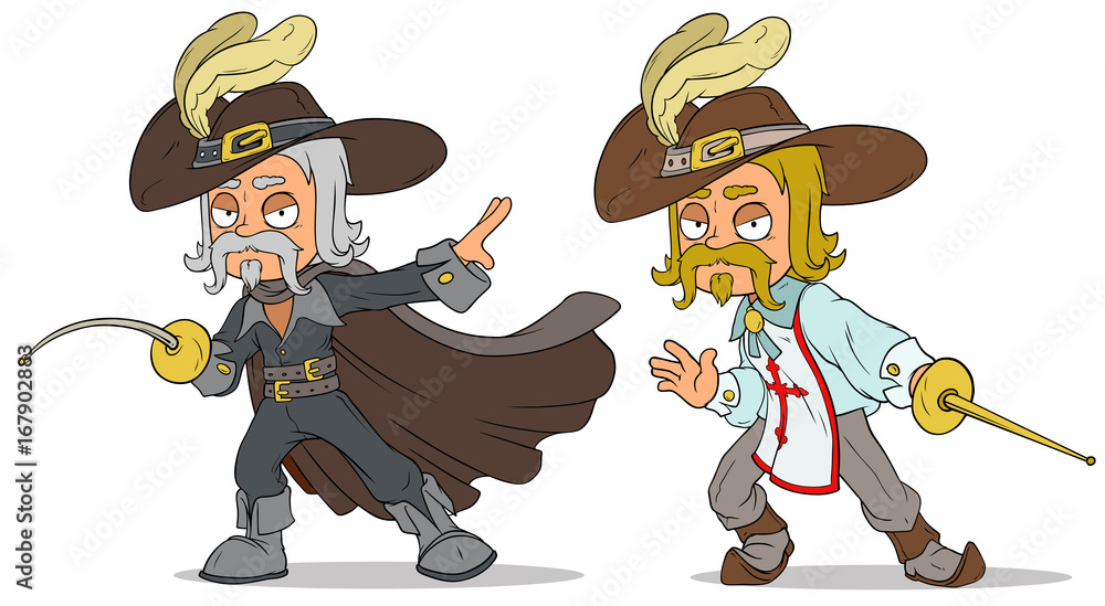 Cartoon musketeer with sword characters vector set Stock Vector | Adobe ...
