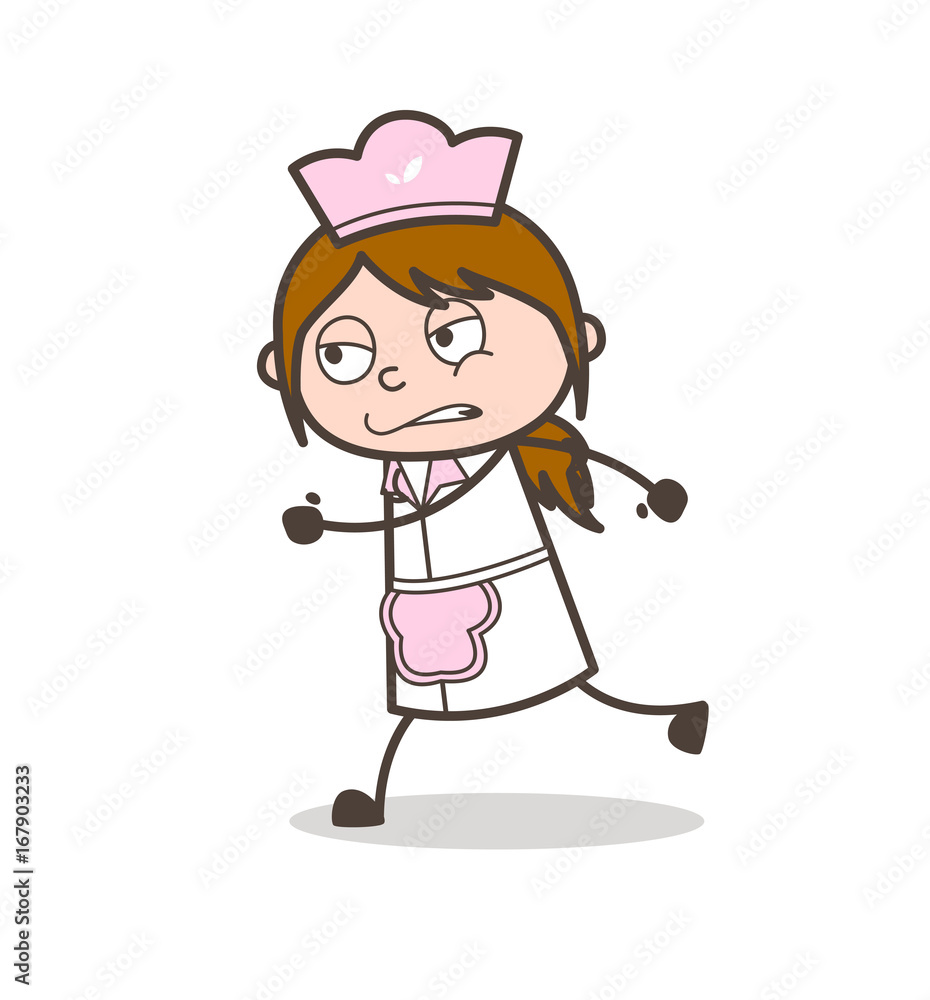 Cartoon Irritated Waitress Running Vector Illustration Stock Vector ...
