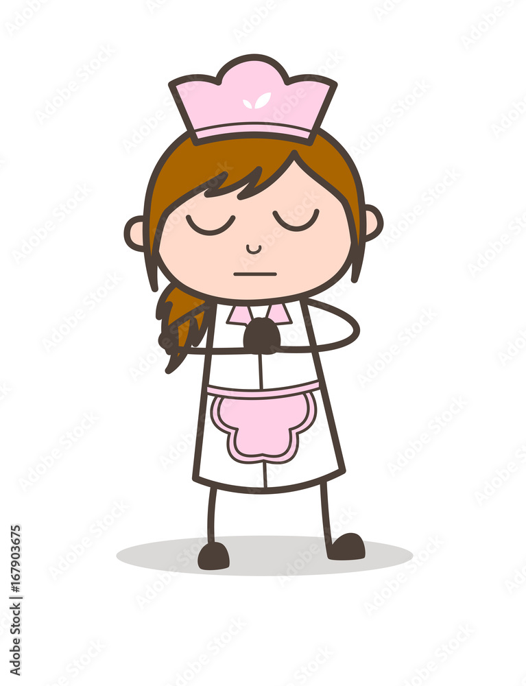 Cartoon Waitress Praying Pose Vector Illustration Stock Vector | Adobe ...