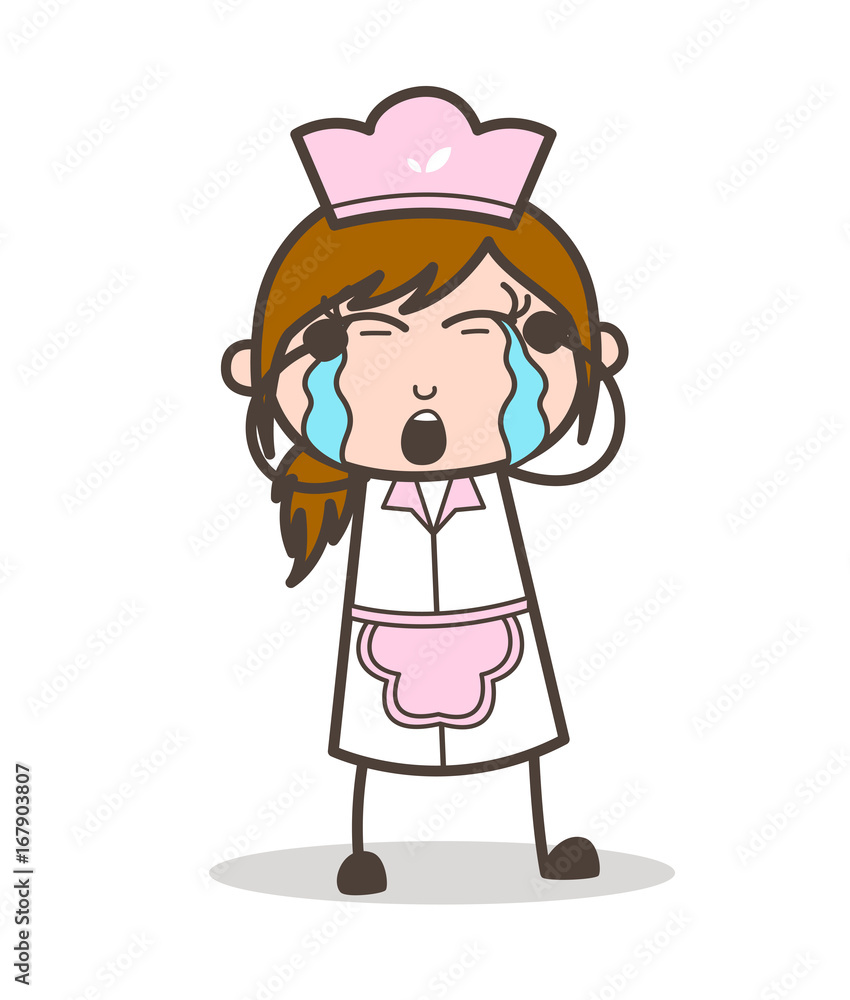 Cartoon Waitress Crying Face Vector Illustration Stock Vector | Adobe Stock