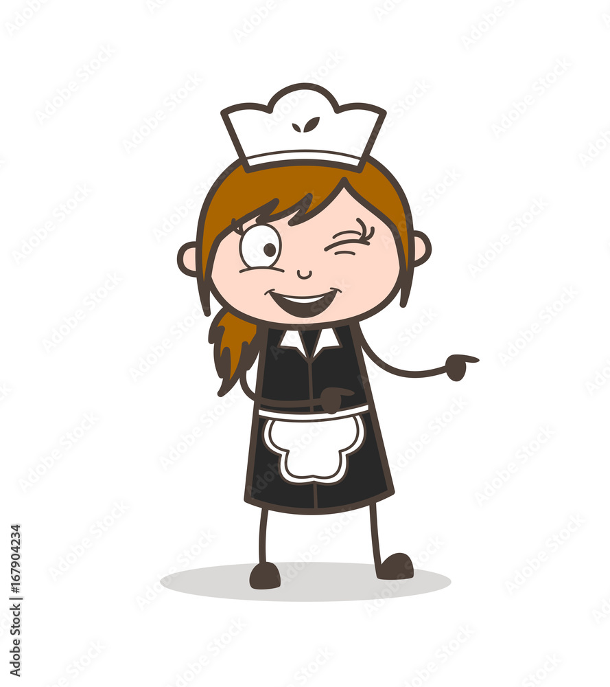 Cartoon Naughty Girl Winking Eye and Pointing Vector Illustration Stock ...