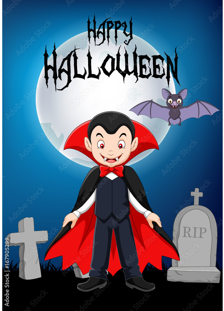 Cartoon vampire with halloween background Stock Vector | Adobe Stock