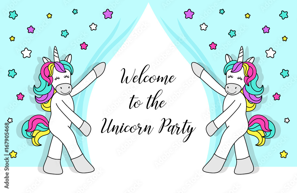Cute childish cartoon characters as magic rainbow hair unicorn Stock ...