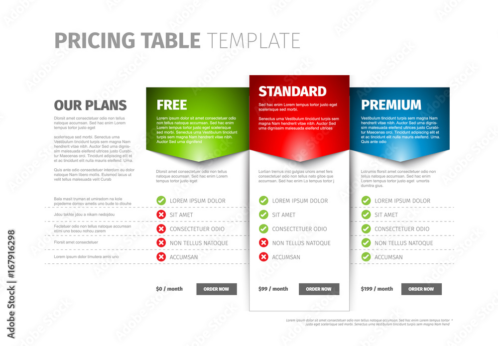 Product / service pricing comparison table Stock Vector | Adobe Stock