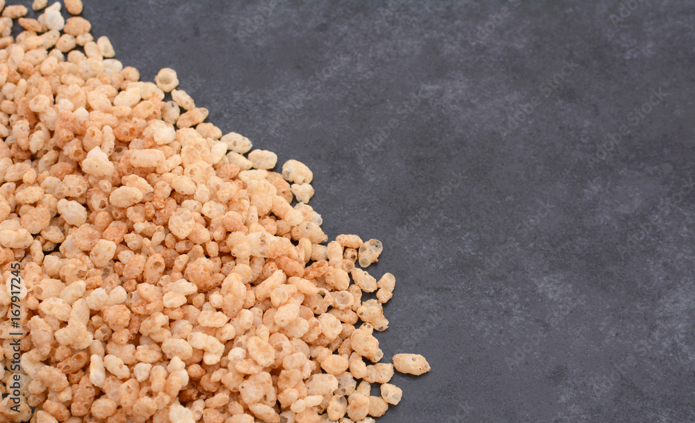 Crisped rice breakfast cereal on grey slate background Stock Photo ...