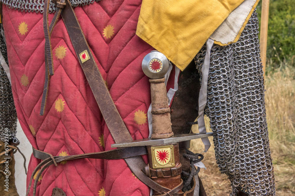 Medieval sword hilt detail, chainmail, sword and shields a medieval ...