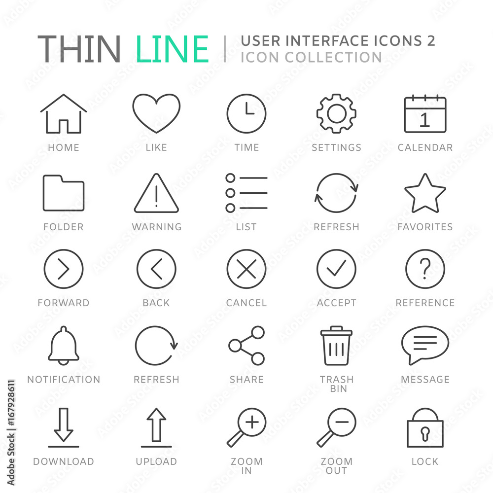 Collection of user interface thin line icons Stock Vector | Adobe Stock
