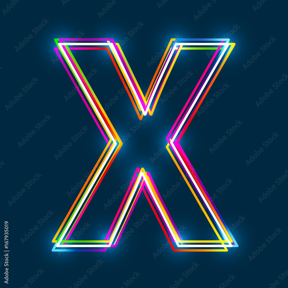 Greek Capital Letter Chi. Multicolor outline font with glowing effect ...