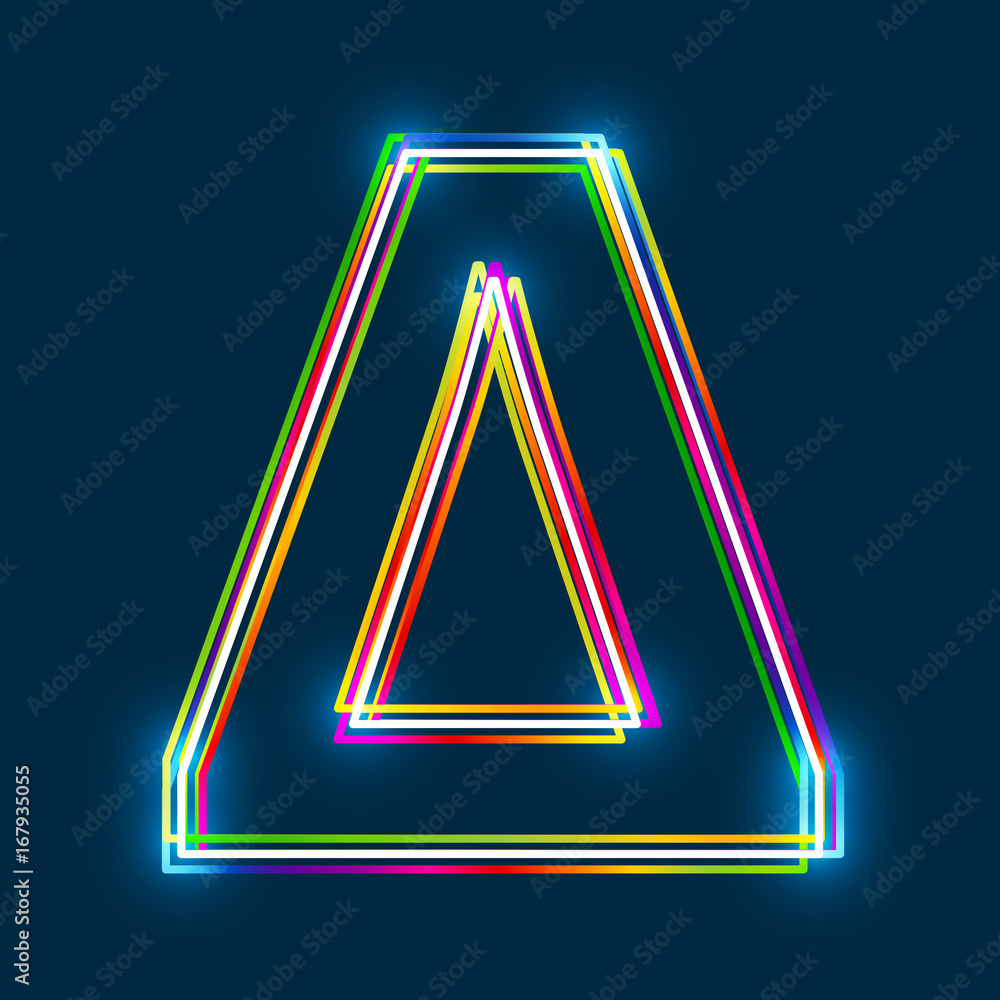 Greek Capital Letter Delta. Multicolor outline font with glowing effect ...