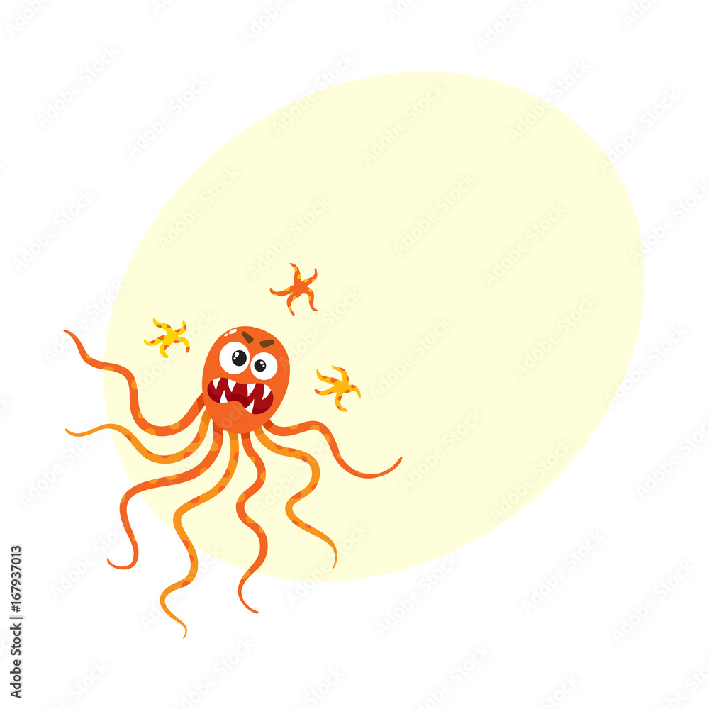 Ugly virus, germ, bacteria character with human face and tentacles ...