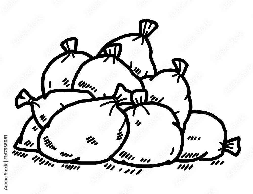 stack of sacks / cartoon vector and illustration, black and white, hand ...