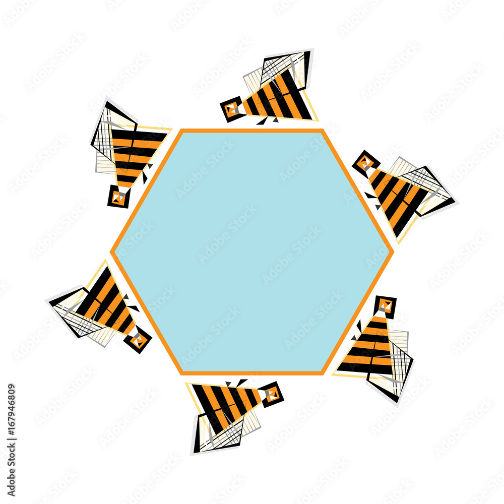Beez frame for text. Vector abstract bee and honeycomb banner. Stylized ...