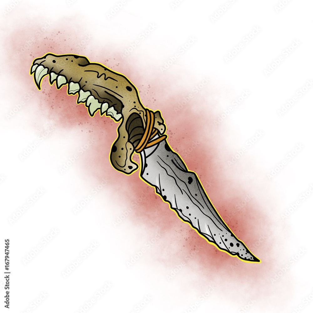 Stylized knife. Tattoo design. Cartoon illustration, hand drawn style ...