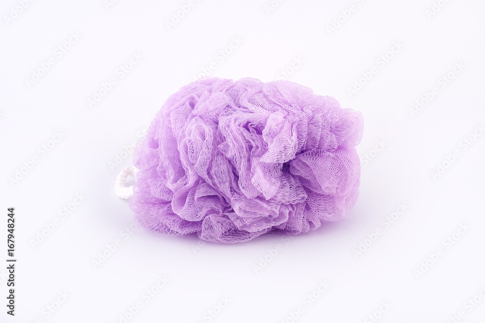 Soft purple bath puff or sponge isolated on white background Stock ...