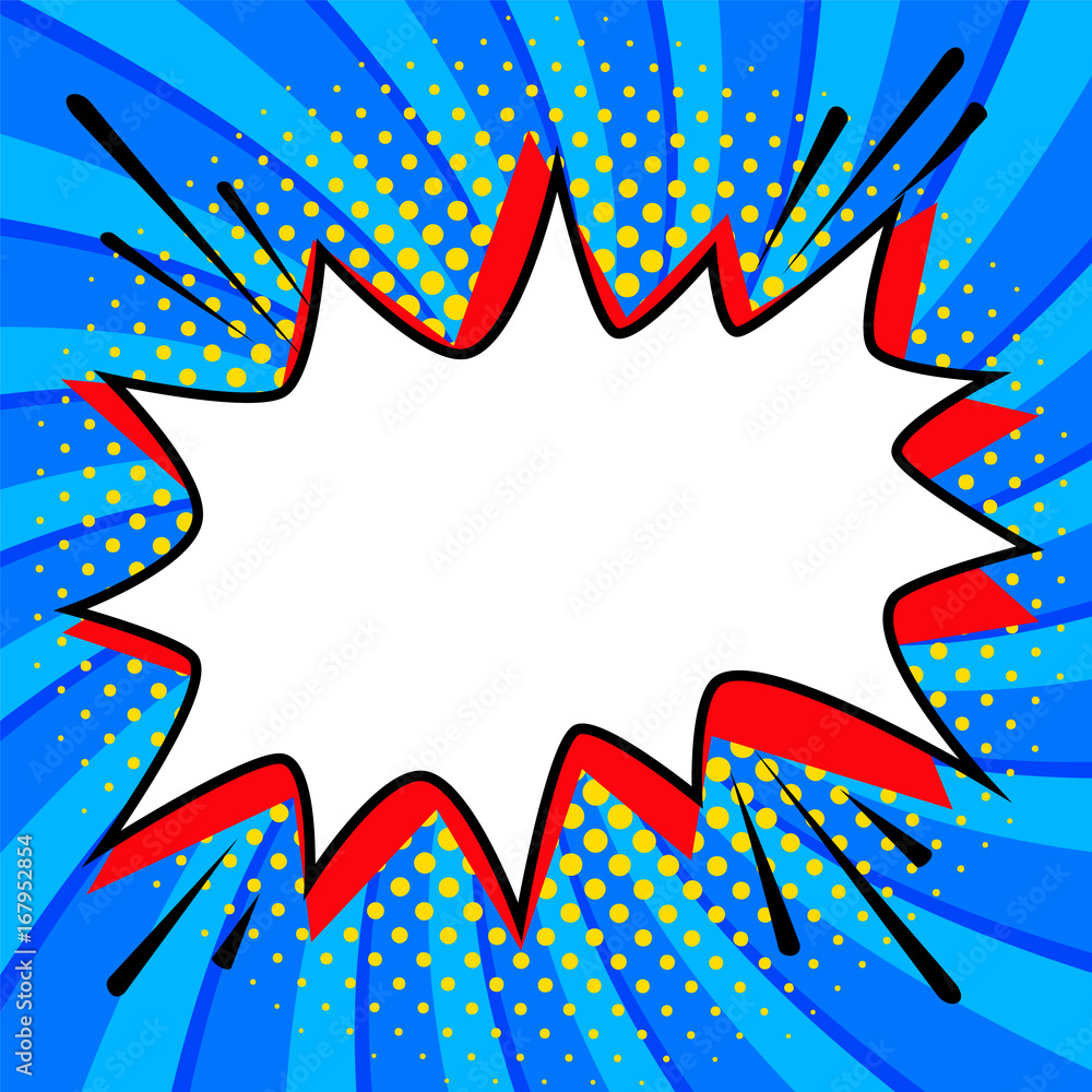 Pop art styled speech bubble template for your design. Comics pop-art style empty bang shape on ...