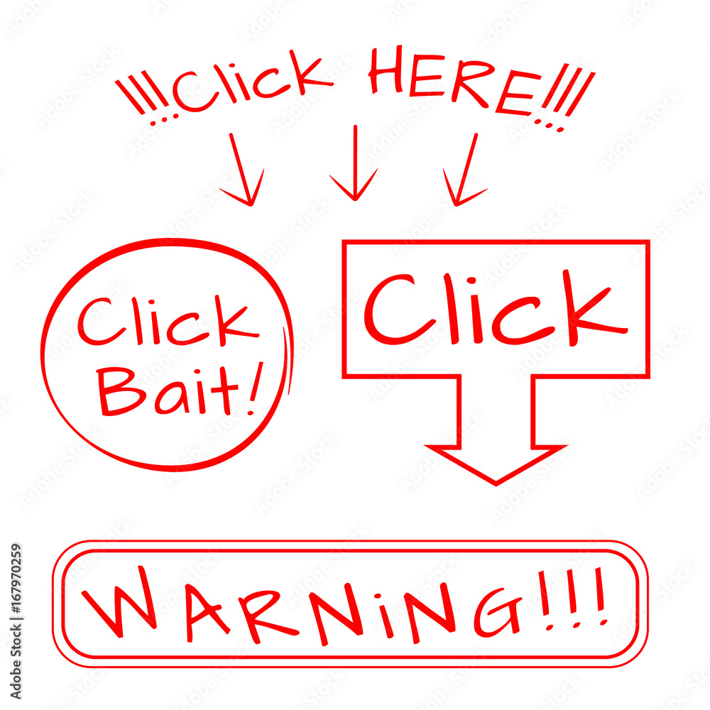 Click bait, HERE, WARNING Stock Vector | Adobe Stock