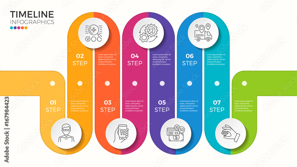 Vector 7 steps winding colorful timeline infographic template Stock ...