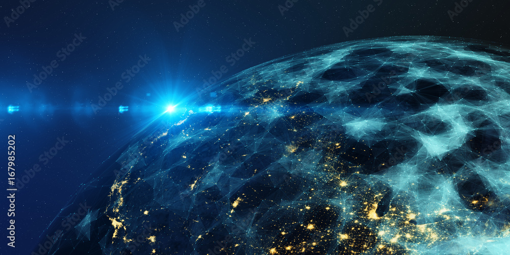 Earth from space at night with a digital communication system/Earth ...